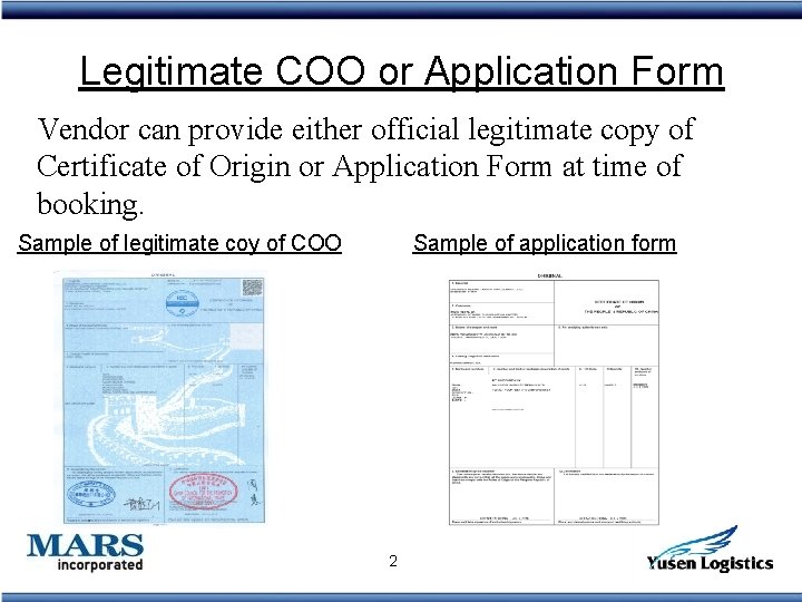 YUSEN Logistics eBOOKING System User Manual FOR COO