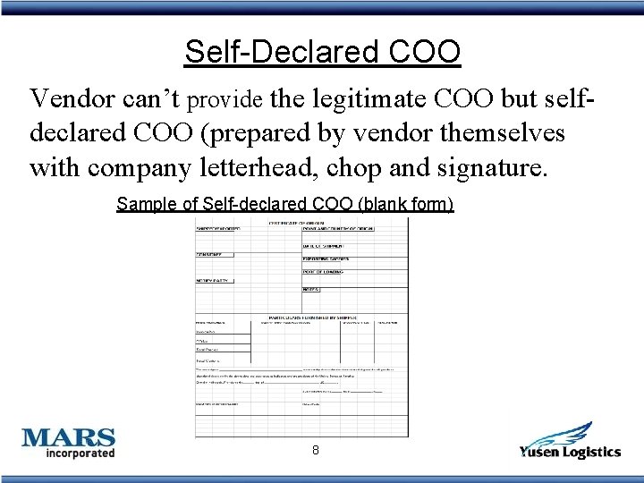 YUSEN Logistics eBOOKING System User Manual FOR COO