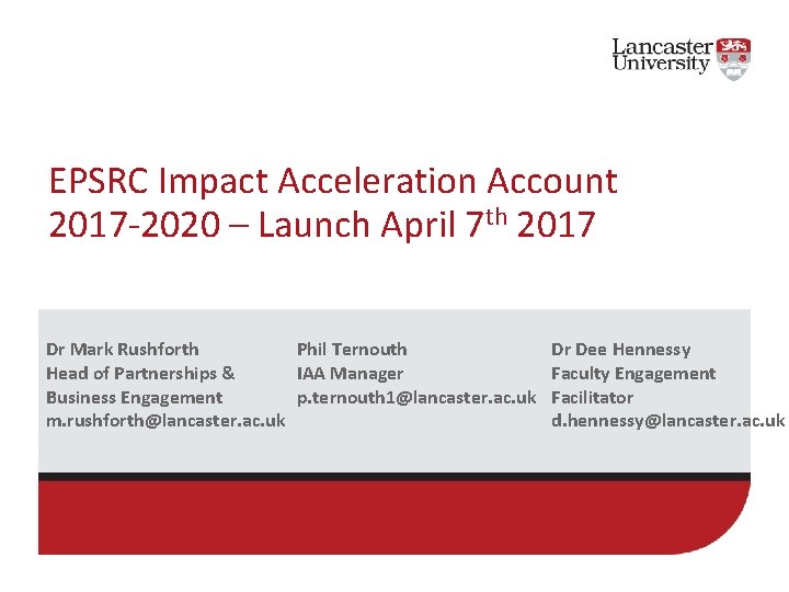 EPSRC Impact Acceleration Account 2017 2020 Launch April