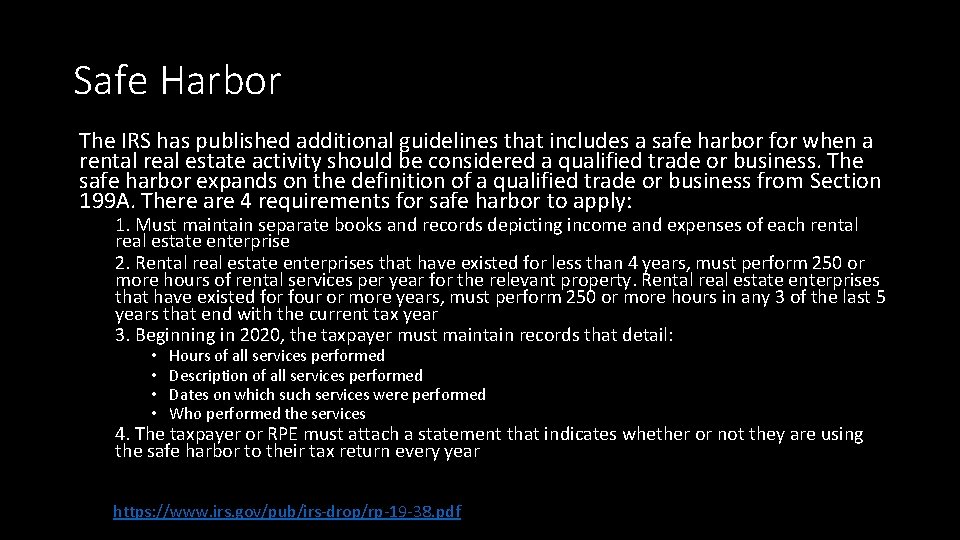 Safe Harbor Additional Guidelines for QBI Deduction for