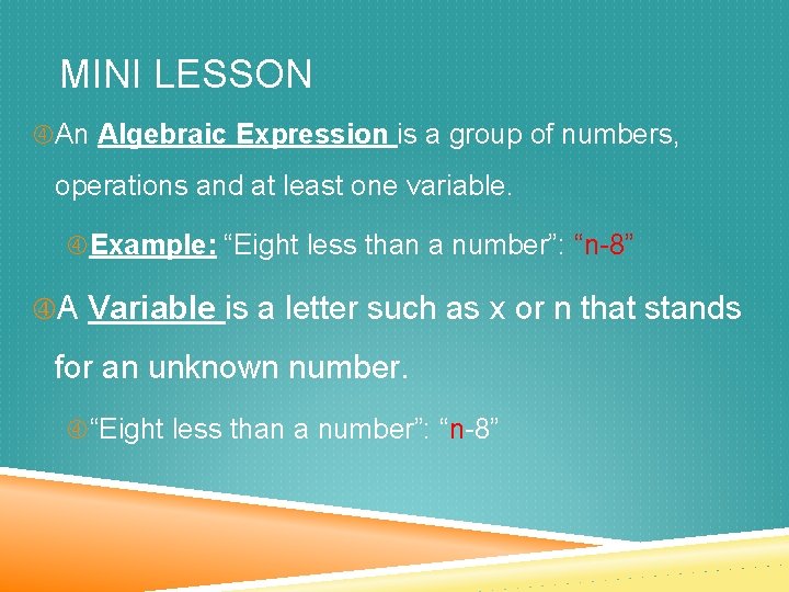 ALGEBRA WARM UP 5 MINUTES 3 2 5