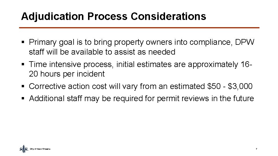 Update on the Department of Public Works Adjudication