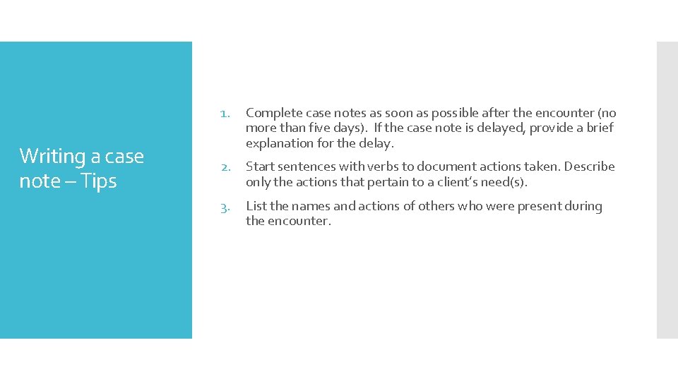 Writing a case note based on the Professional