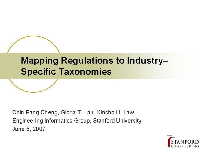 Mapping Regulations to Industry Specific Taxonomies Chin Pang