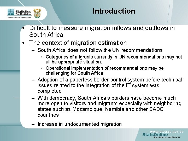 Estimating migration flows in South Africa Statistics South