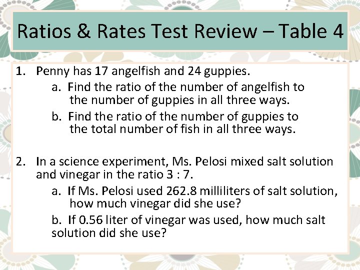 Ratios Rates Test Review Table 1 1 Write