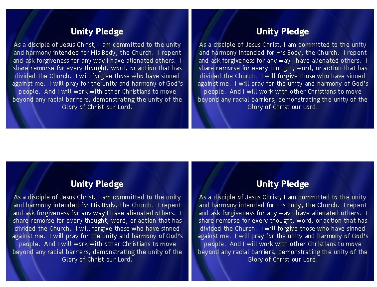 Unity Pledge As a disciple of Jesus Christ