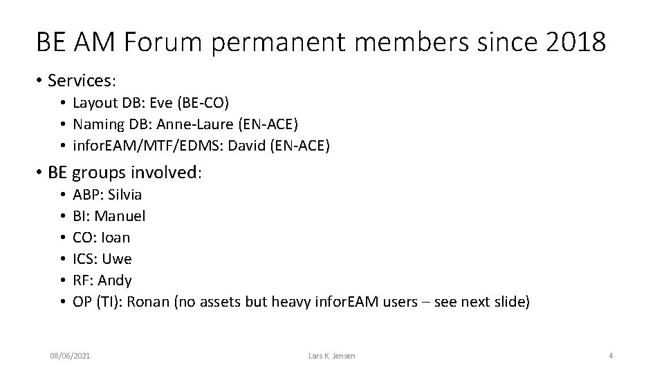 BE AM Forum review meeting Outline AM overview