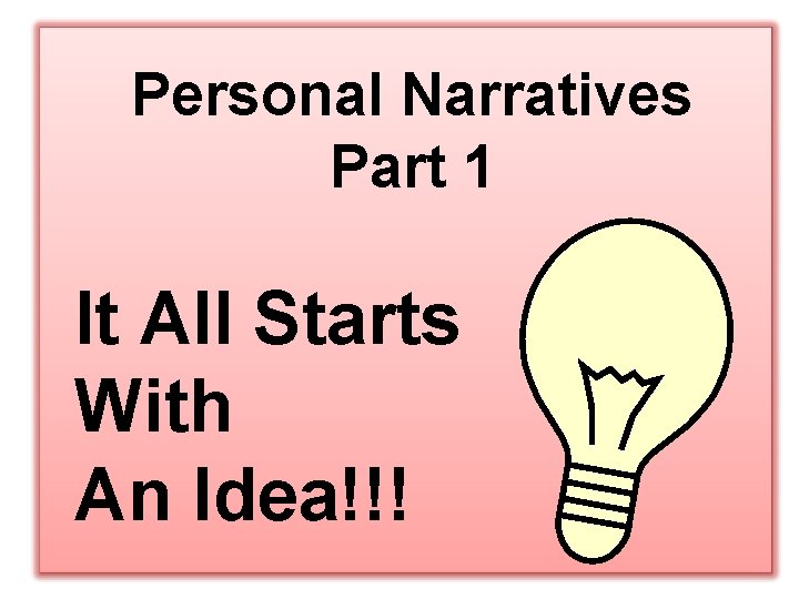 Personal Narratives Part 1 It All Starts With