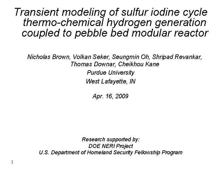 Transient modeling of sulfur iodine cycle thermochemical hydrogen