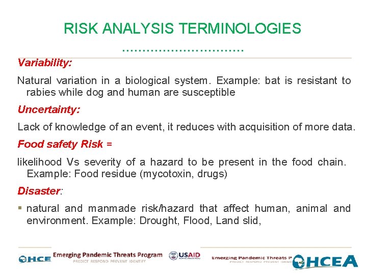 ONE HEALTH RISK ANALYSIS INTRODUCTION TO RISK ANALYSIS