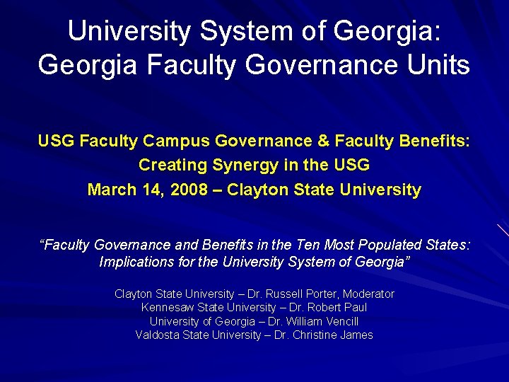 University System of Georgia Georgia Faculty Governance Units