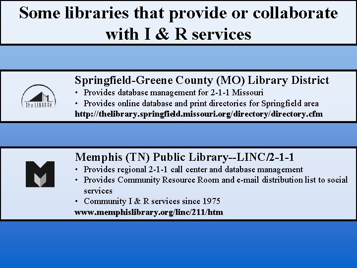 Sharing the Sandbox I Rs and Libraries AIRS