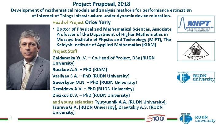 Project Proposal 2018 Development of mathematical models and
