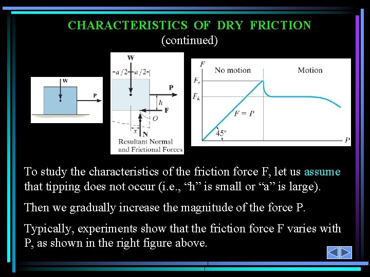 CHARACTERISTICS OF DRY FRICTION PROBLEMS INVOLVING DRY FRICTION