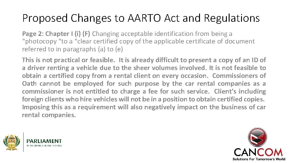 1 PRESENTATION ON THE AARTO AMENDMENT BILL MARCH