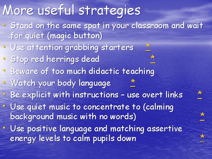 Classroom Disruption Strategies to minimise low level Bad