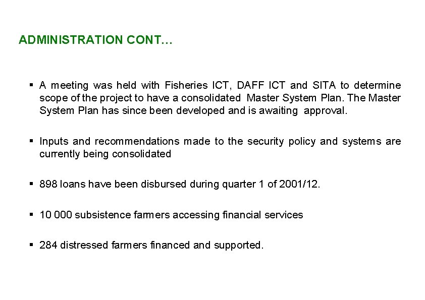 DAFF 201112 QUARTER 1 ORGANISATIONAL PERFORMANCE REPORT HIGHLIGHTS