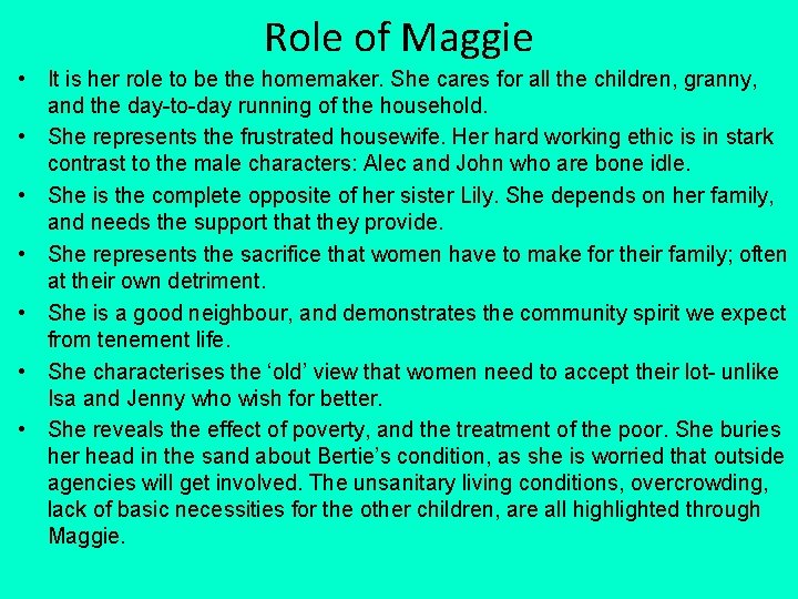 Roles of characters In Men should weep Role