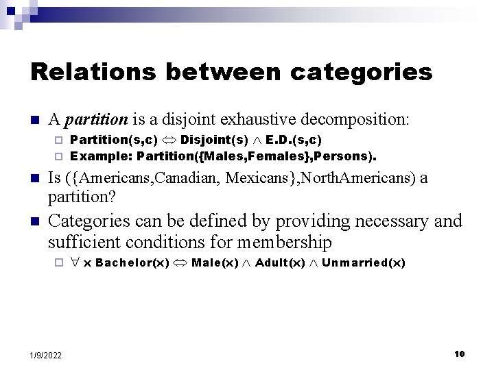 Artificial Intelligence I knowledge representation Outline n n