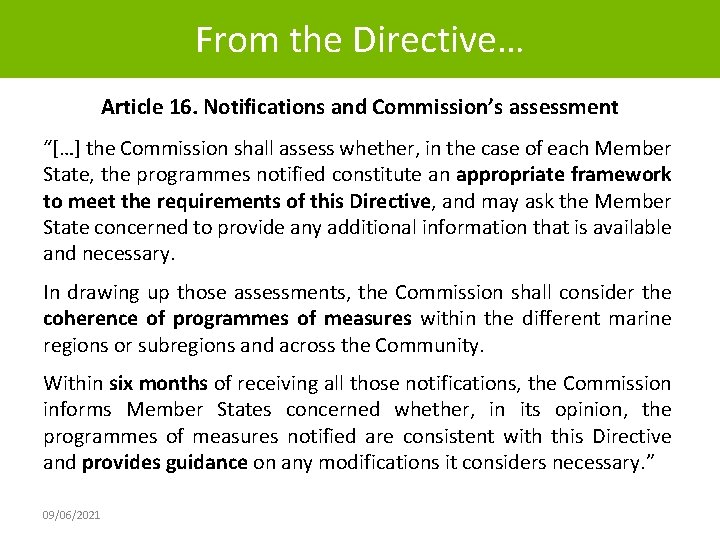 Preliminary methodology for the assessment of Member States