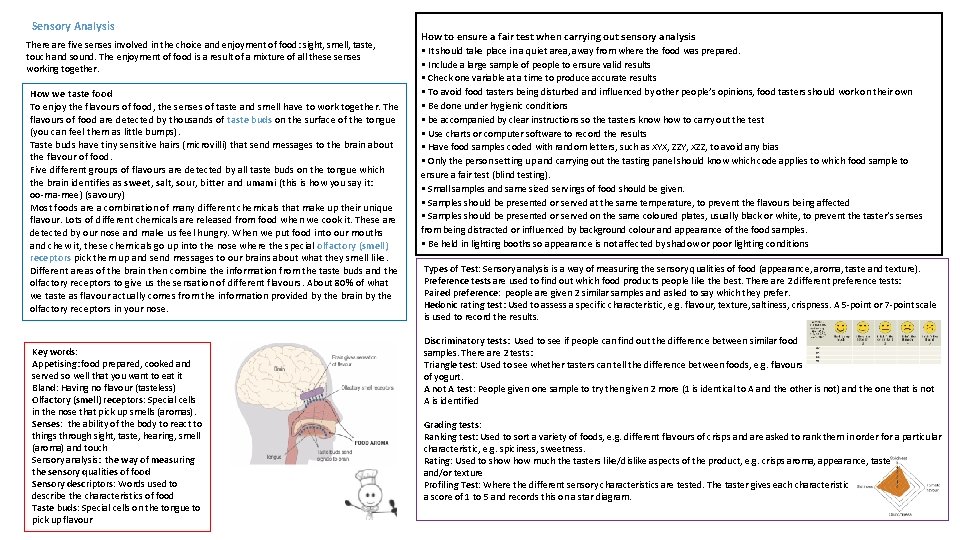 Sensory Analysis There are five senses involved in
