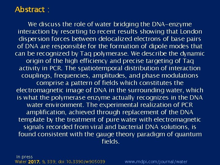 The role of water in DNA detection by