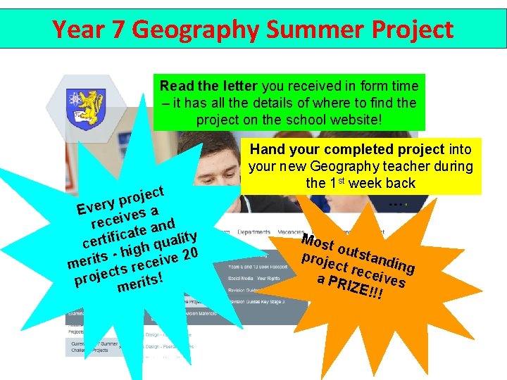 Year 7 Geography Summer Project Read the letter