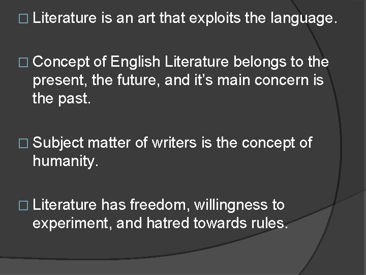 Introduction to Literature Subjects are divided into 1