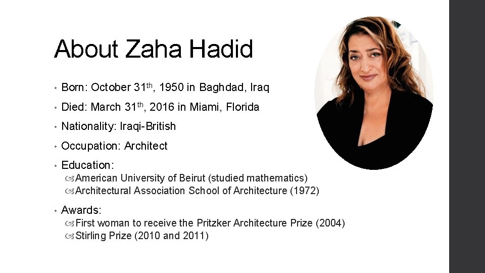 Zaha Hadid By Shobiga Jeevanantham About Zaha Hadid