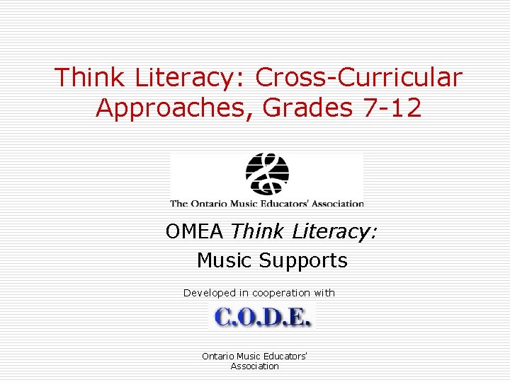 Think Literacy CrossCurricular Approaches Grades 7 12 OMEA