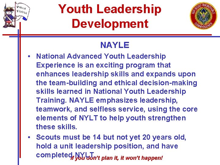 Youth Leadership Development If you dont plan it