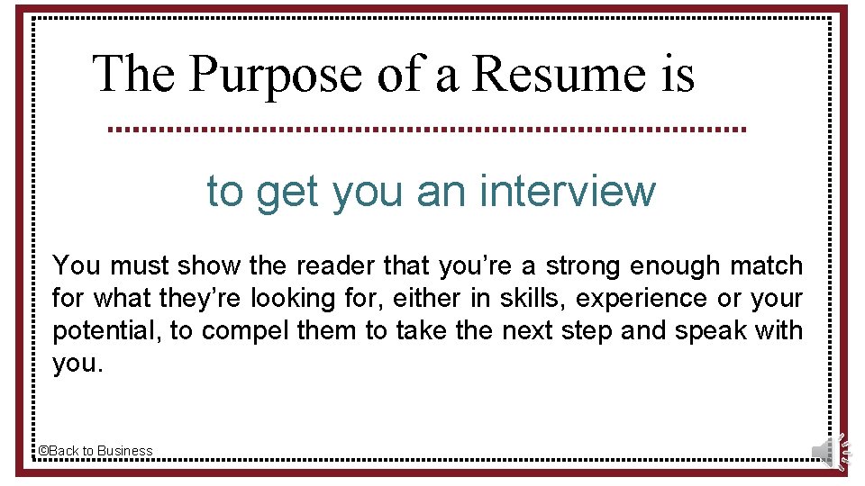 BUILD YOUR RETURN TOWORK RESUME Back to Business