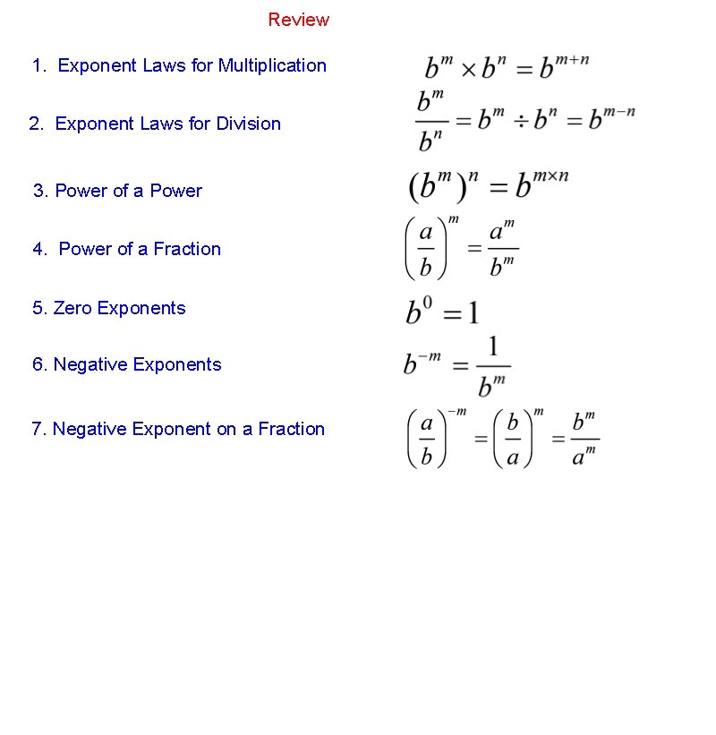 Review 1 Exponent Laws for Multiplication 2 Exponent