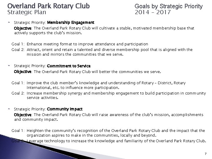 Overland Park Rotary Club Strategic Plan 2014 2017