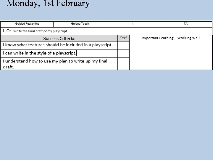 Monday 1 st February Review Copy and place