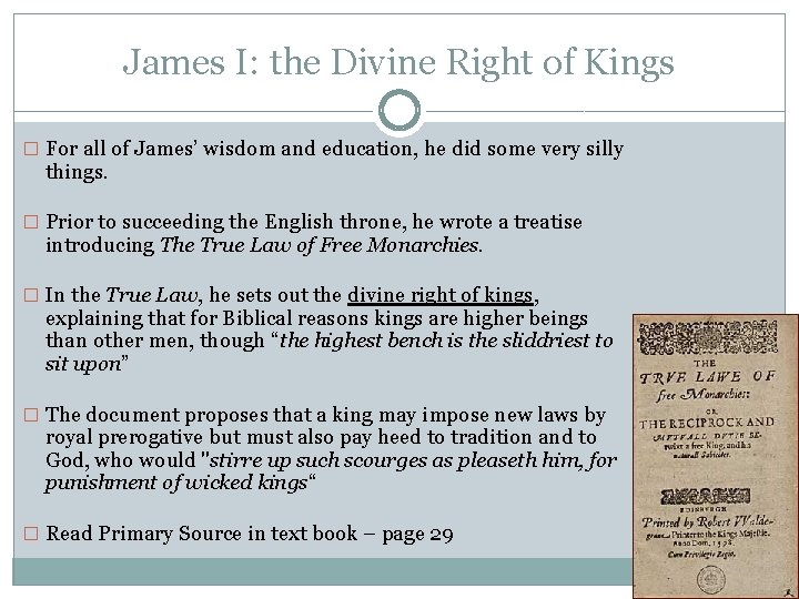 James I and his contribution to the English