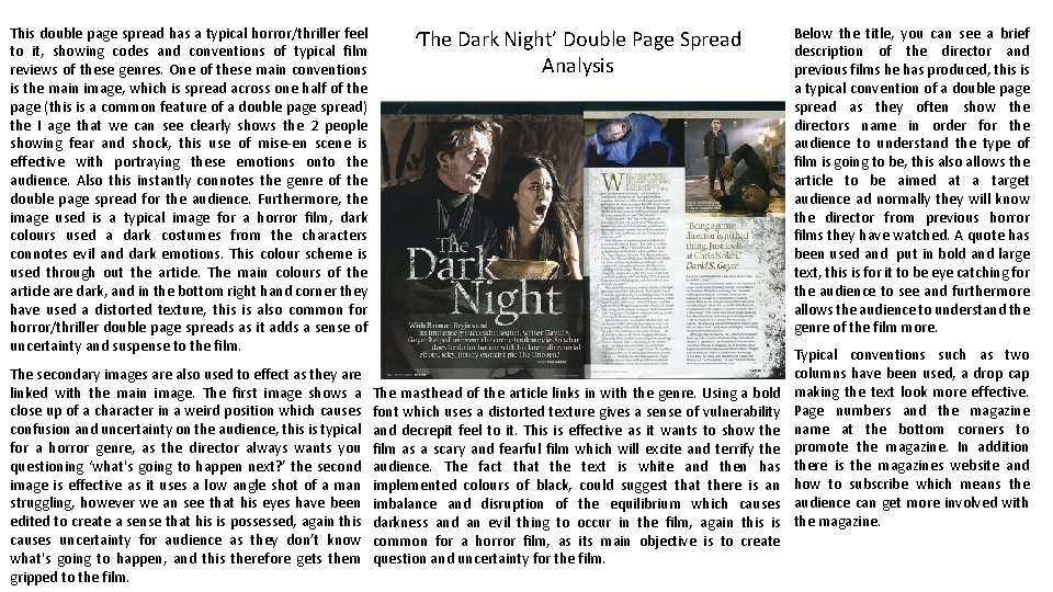 This double page spread has a typical horrorthriller