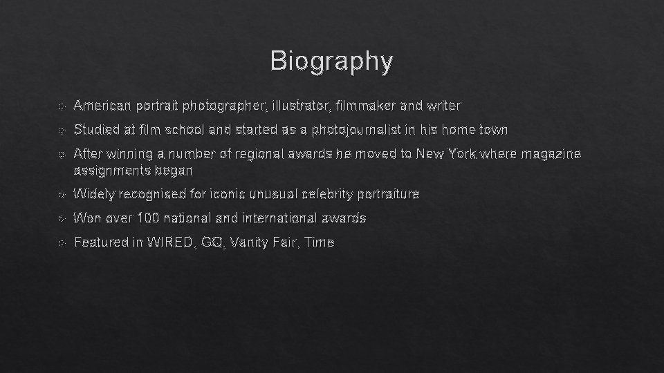 Dan Winters Biography American portrait photographer illustrator filmmaker