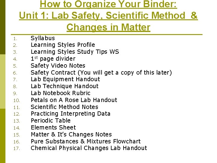 How to Organize Your Binder Unit 1 Lab