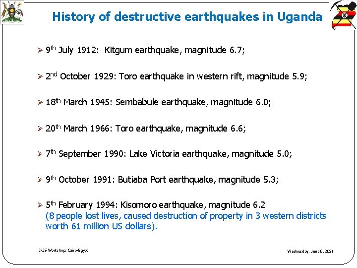 An overview of Uganda Seismological Network and current