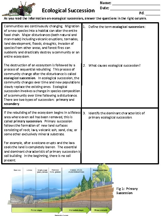 Ecological Succession Name Date Pd As you read