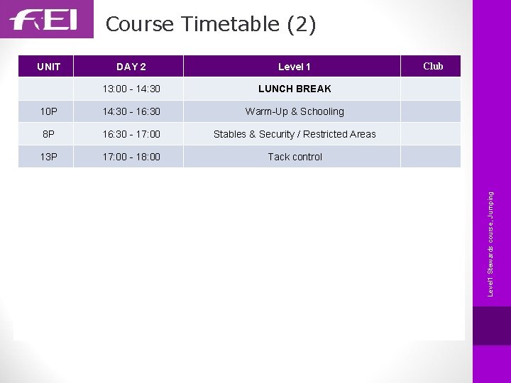 Course Timetable 1 UNIT DAY 1 1 14