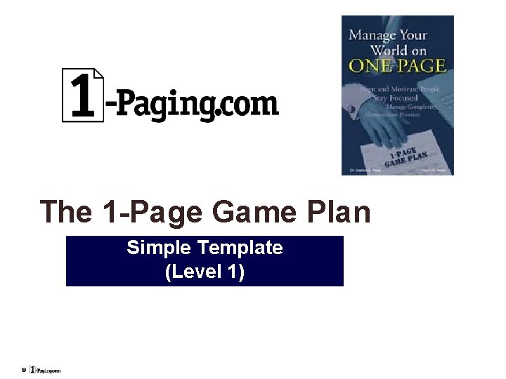 The 1 Page Game Plan Simple Template Level