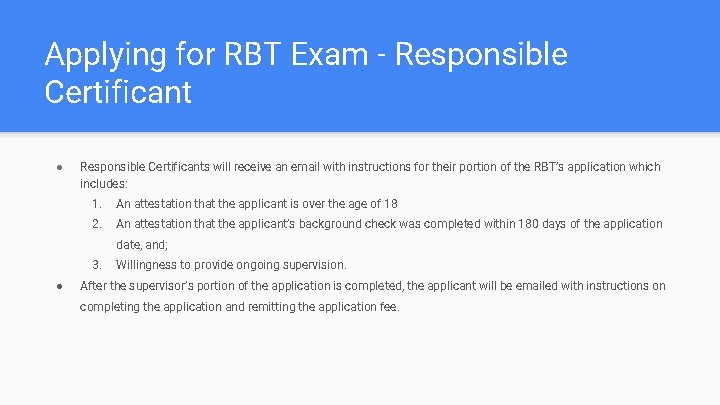 The RBT Process For internal BHW use only