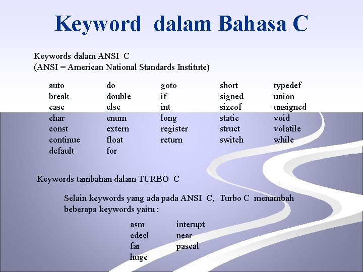 PENGENALAN BAHASA C C Erizal S Si M