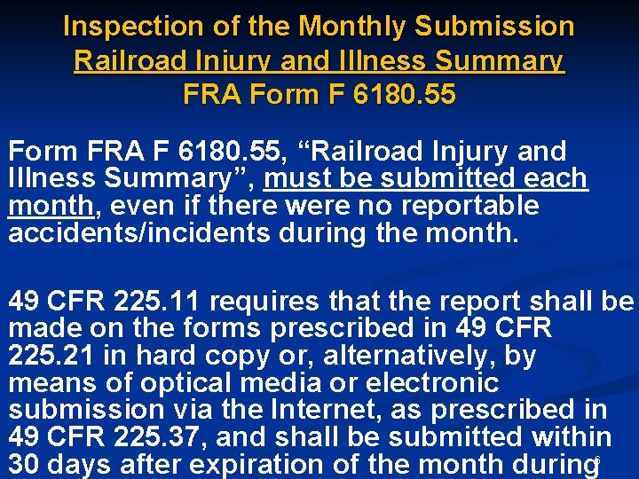 Presentation to Railroad Accident Reporting Personnel Training Module