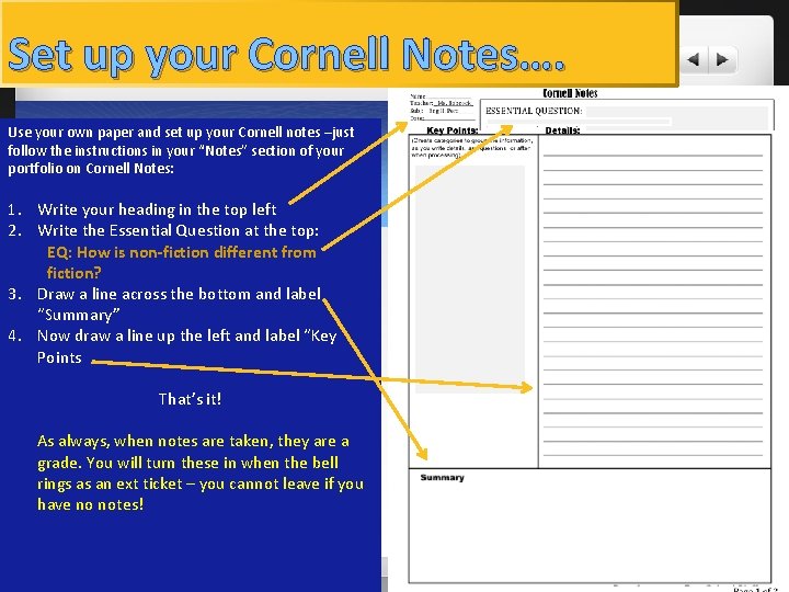 Set up your Cornell Notes Use your own
