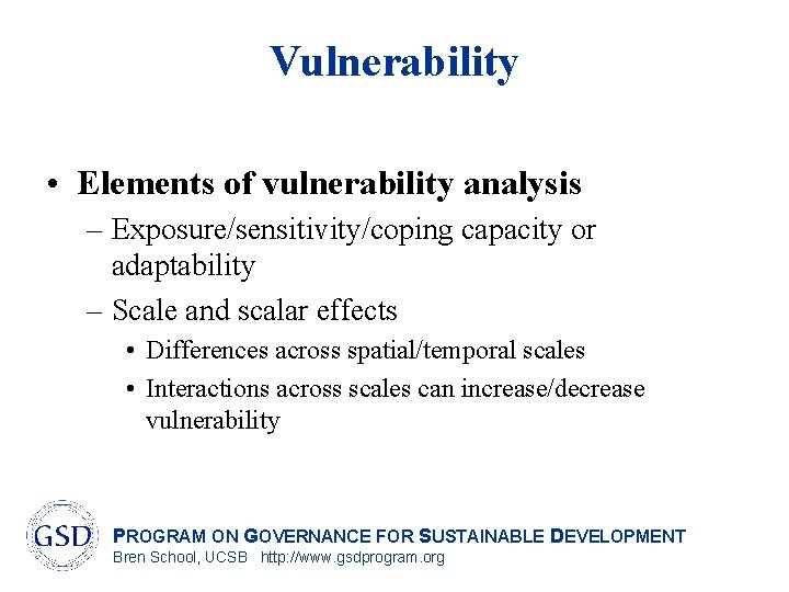 PROGRAM ON GOVERNANCE FOR SUSTAINABLE DEVELOPMENT Bren School