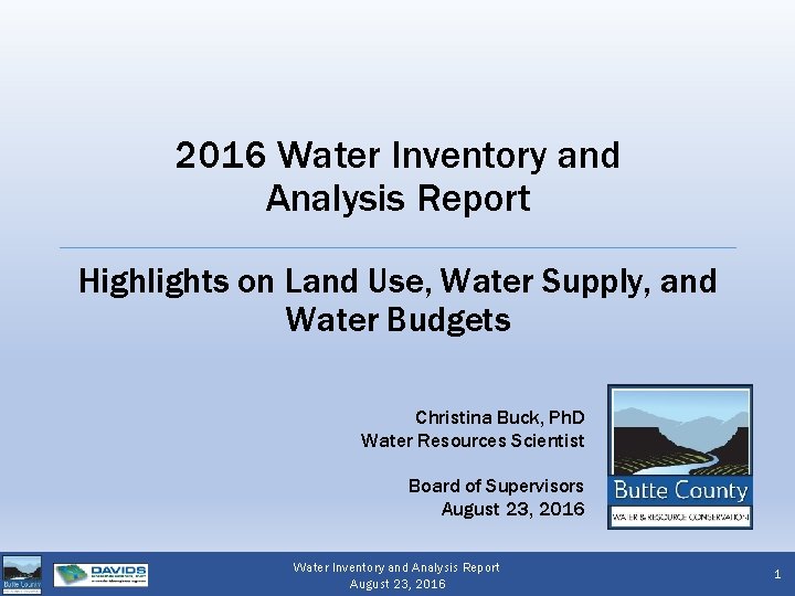 2016 Water Inventory and Analysis Report Highlights on